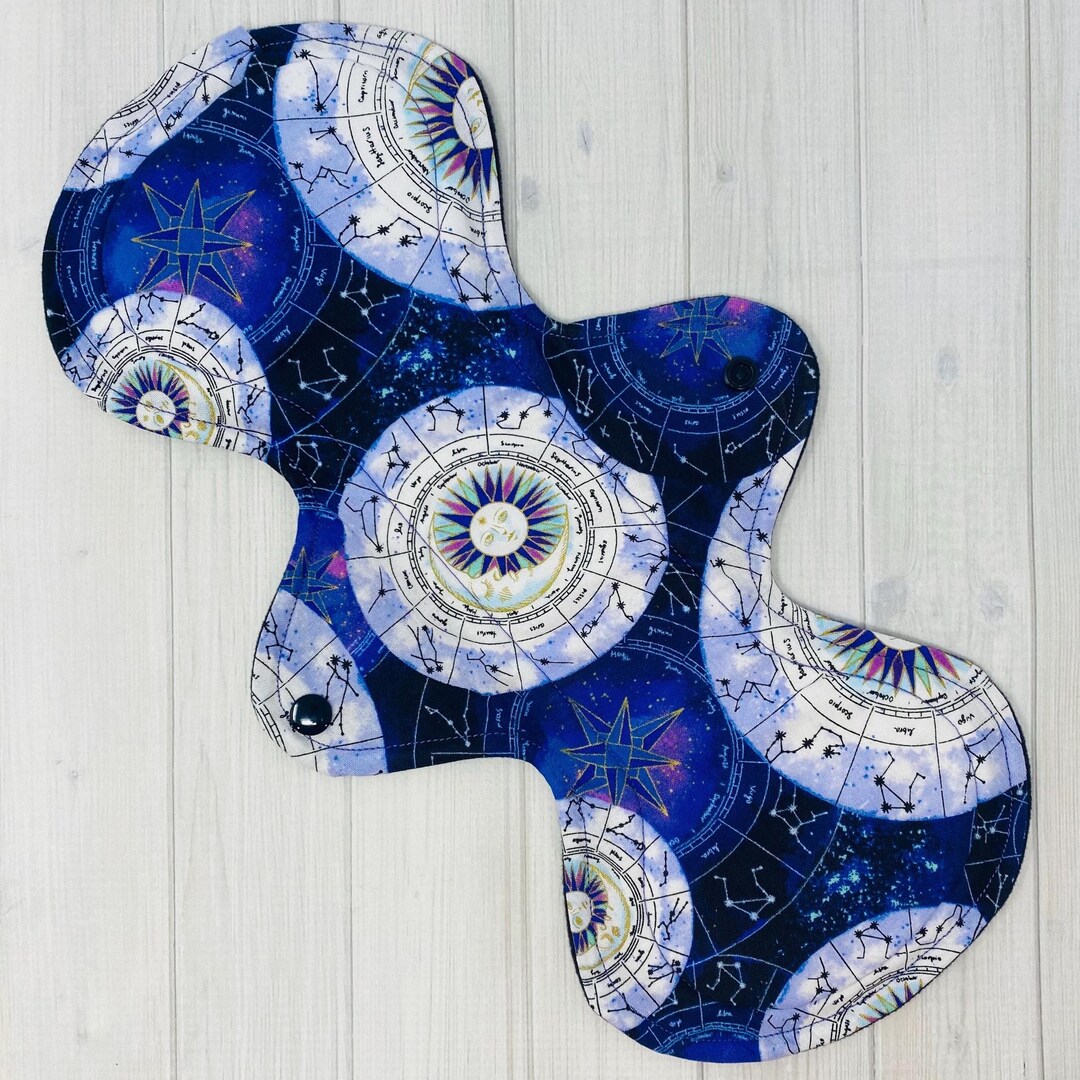 14 Inch Heavy Overnight Reusable Cloth Pad, Postpartum, Astrology Print ...