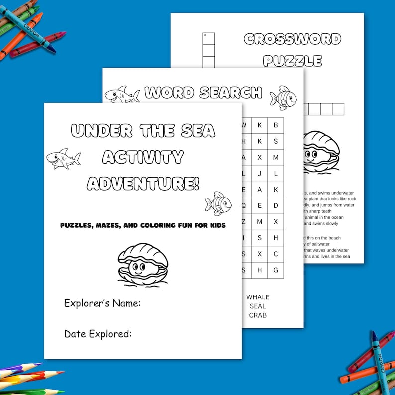 Under the Sea Activity Pack: Word Search, Maze, Coloring (PDF Download ...