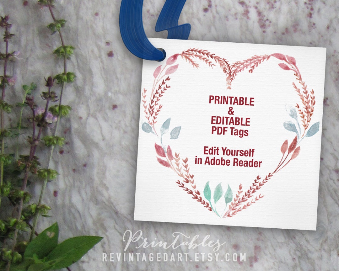 Printable Heart Tag // Editable Printable Gift Tag Template // Bridal ...