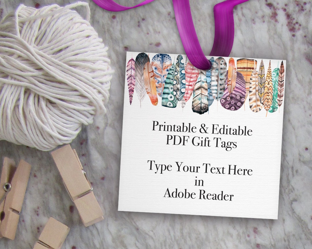 Editable Tag, Printable Boho Tag, Feather Tag Template, Feather Gift ...