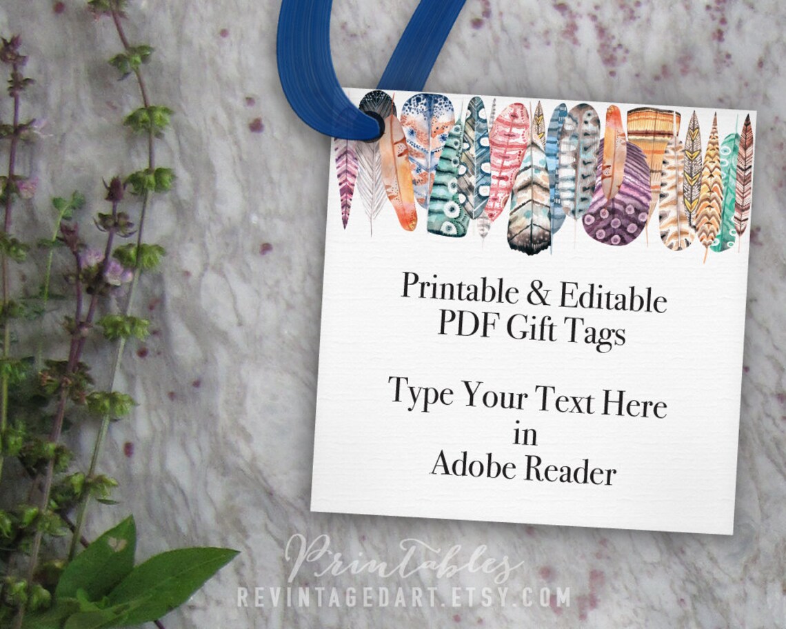Editable Tag Printable Boho Tag Feather Tag Template | Etsy