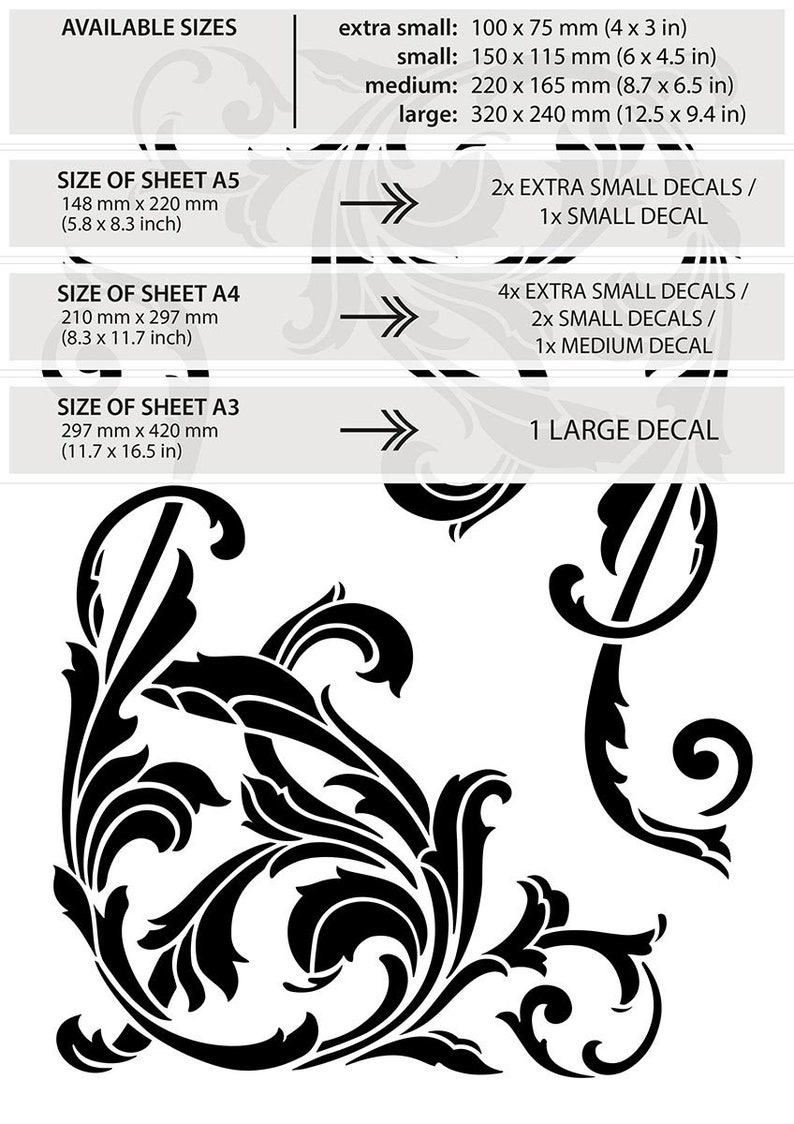 Vintage Corner Scroll 02 Acanthus Floral Water Decal Print - Etsy