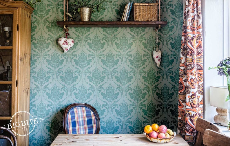 Floral Damask Pattern Stencil - Art Nouveau Wallpaper for Craft and DIY ...
