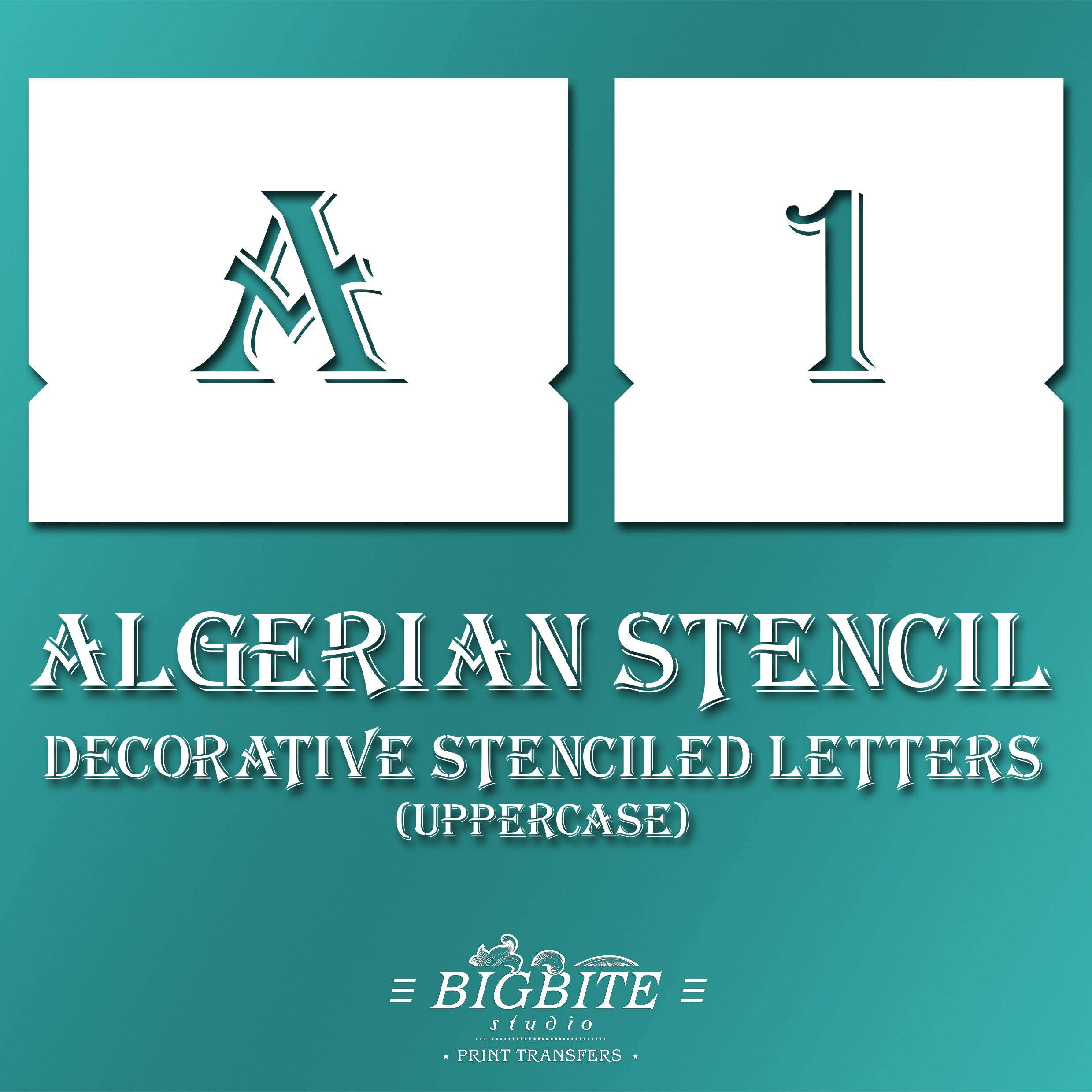 Algerian Stencil Font Decorative UPPERCASE Letters Alphabet | Etsy