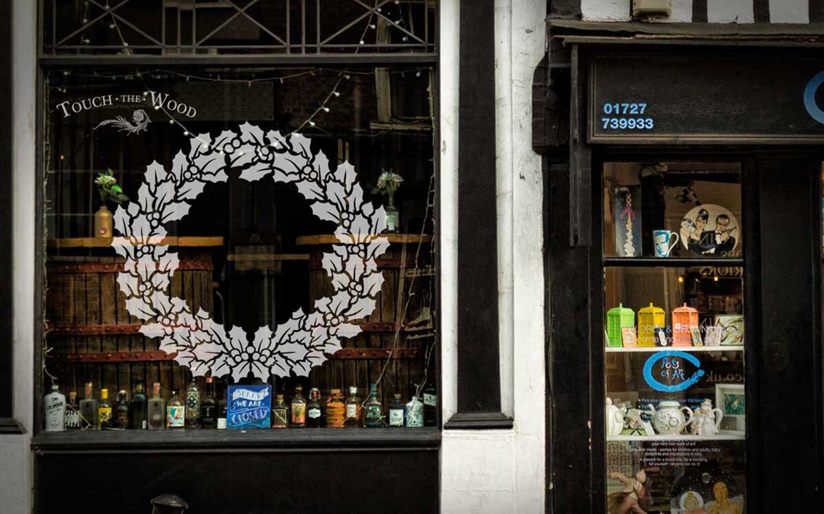 Wall & Window Sticker Holy Wreath Christmas Retro Vintage Home Decor ...