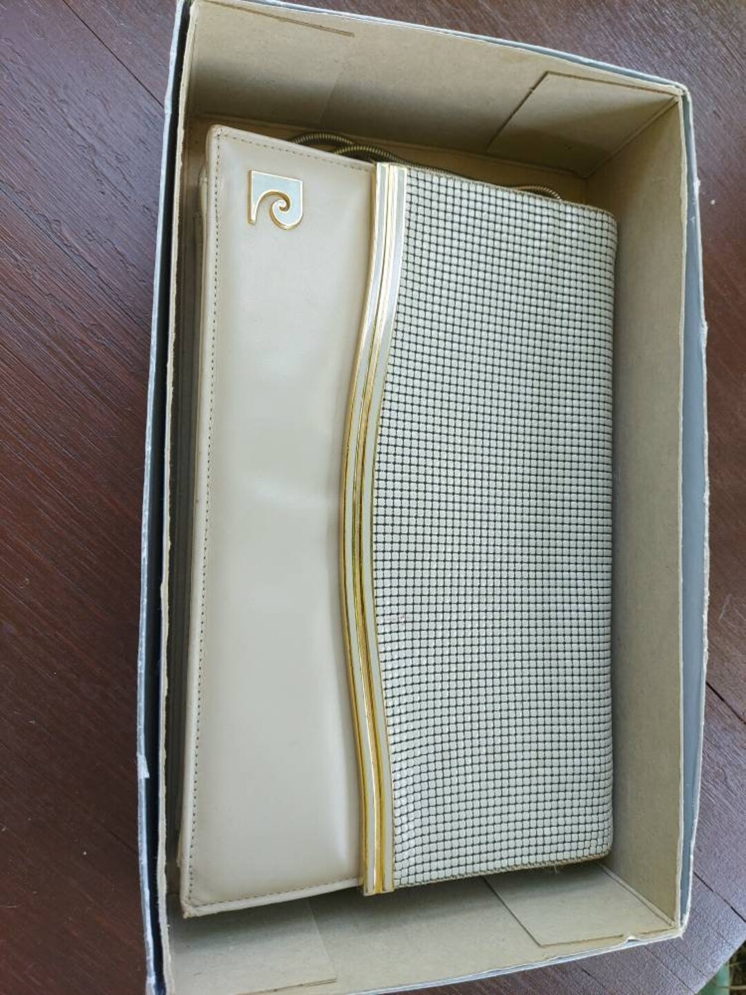 Pierre Cardin Vintage Designer Bone Cream Mesh and Leather Bag in ...
