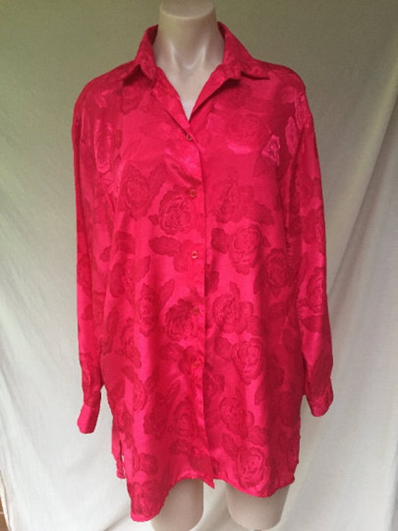 Vintage red rose blouse, made by Katies size 14 - Gem
