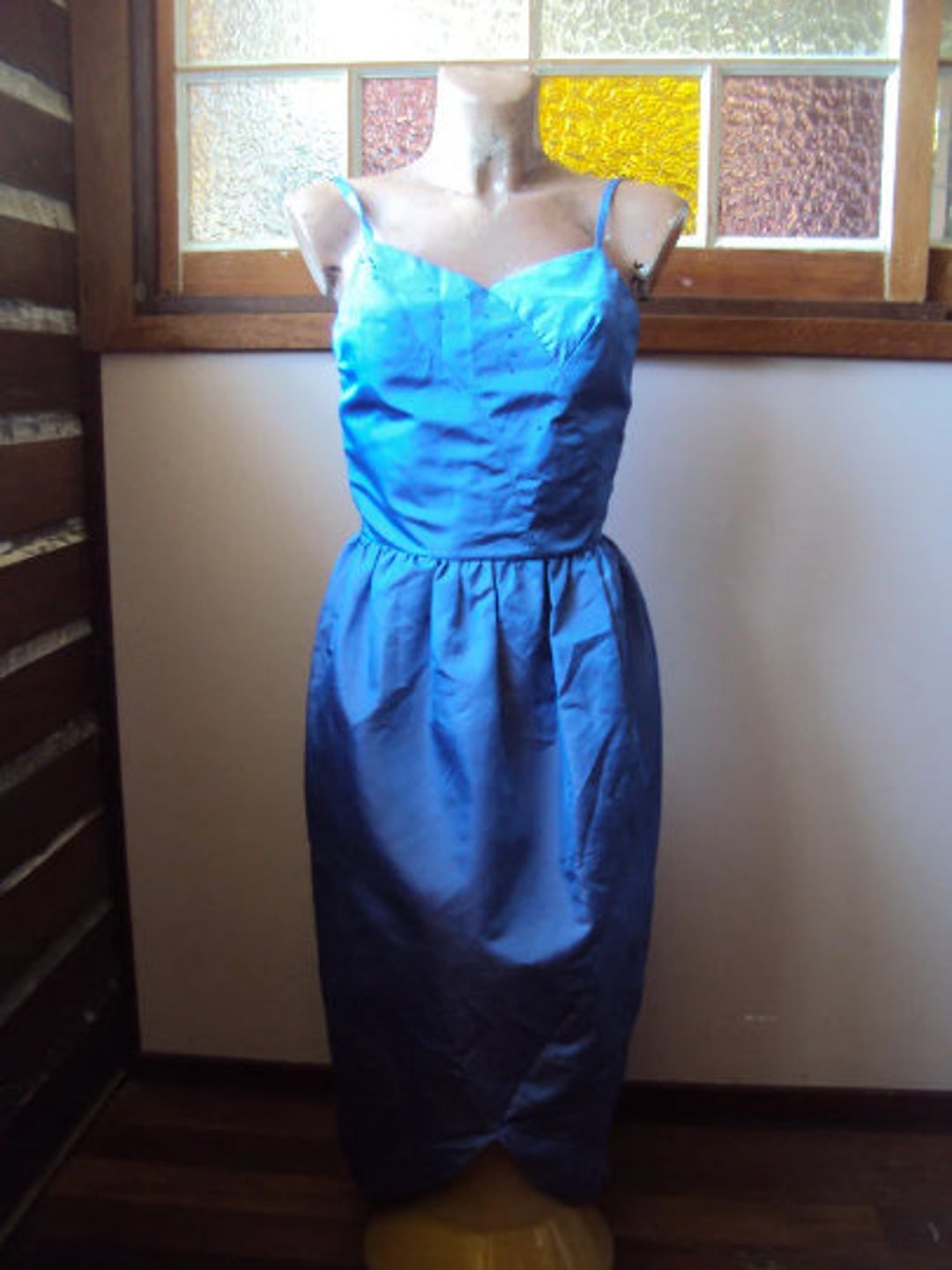 Vintage Strapless Blue Dress, 80s Dress, Retro Blue Dress, Vintage ...