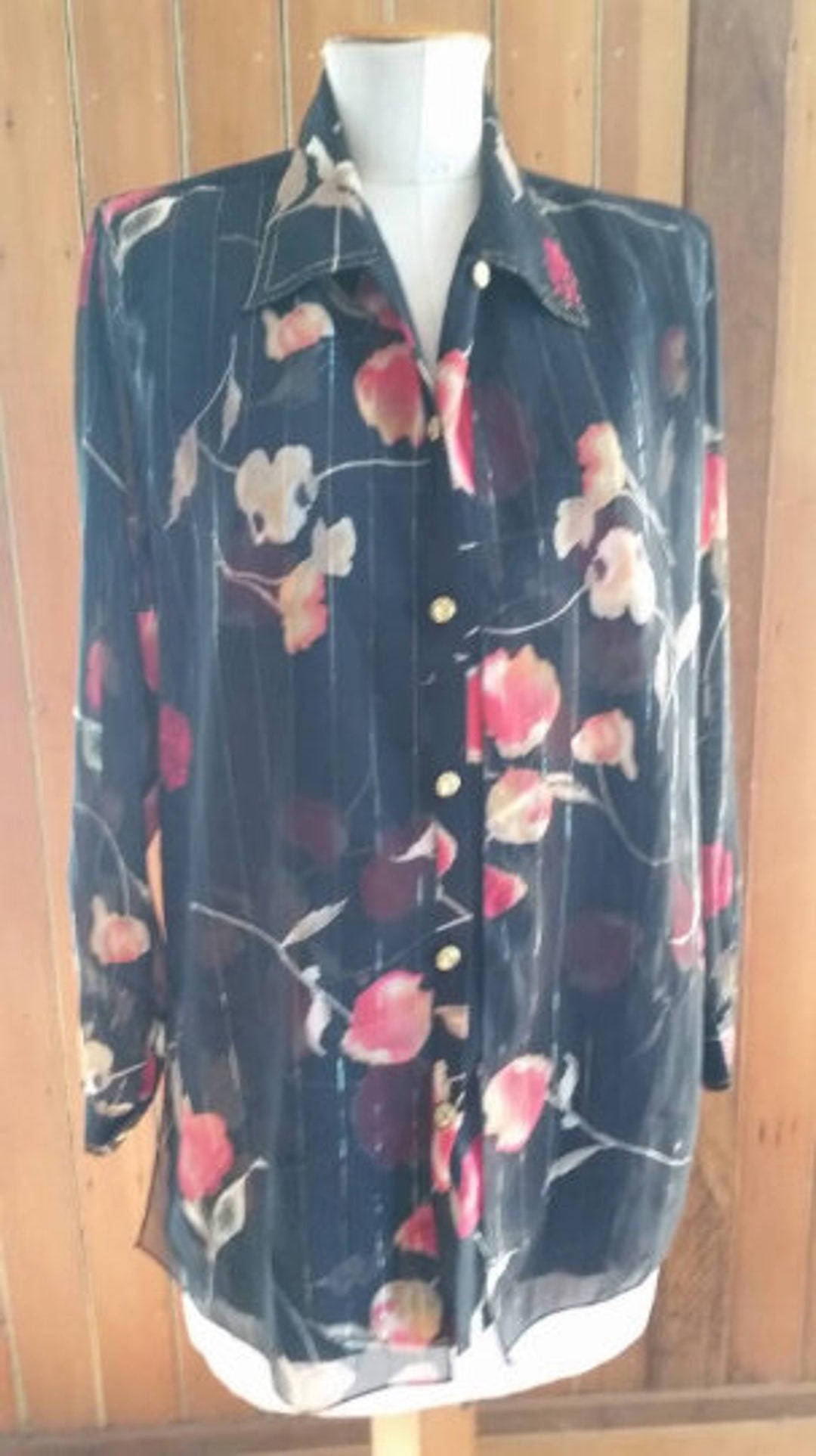 Black and Red Rose Blouse Shot With Metallic Gold Thread With Filmy ...