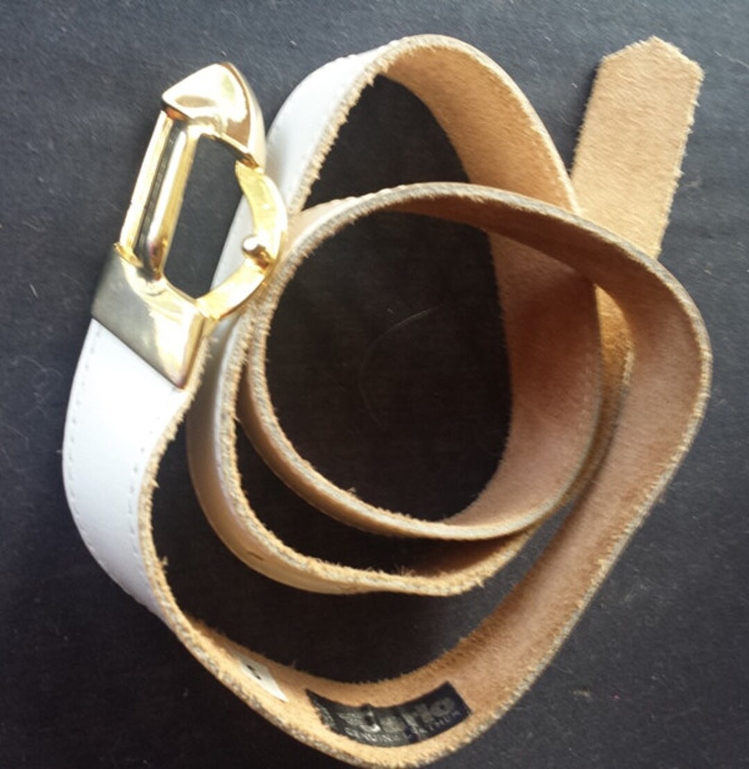 Belt White Leather, Soft Thick White Belt, Goldtone Buckle Belt, Carlo ...