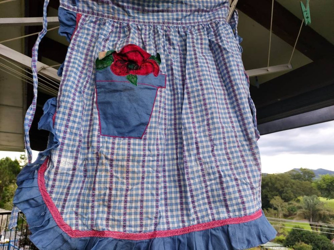 Sweet Little Apron Retro, Small Apron, Blue Check Apron, Frilled Apron ...