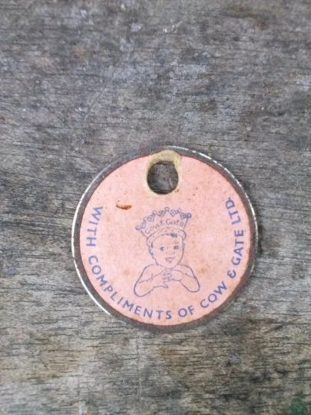 Sixties Disc Name Tag Silvertone Paper With Compliments of Cow and Gate ...