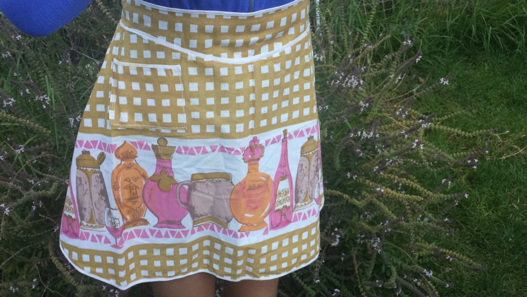 Apron Cute Retro Small Apron Shabby Chic Tan Pink and White - Etsy