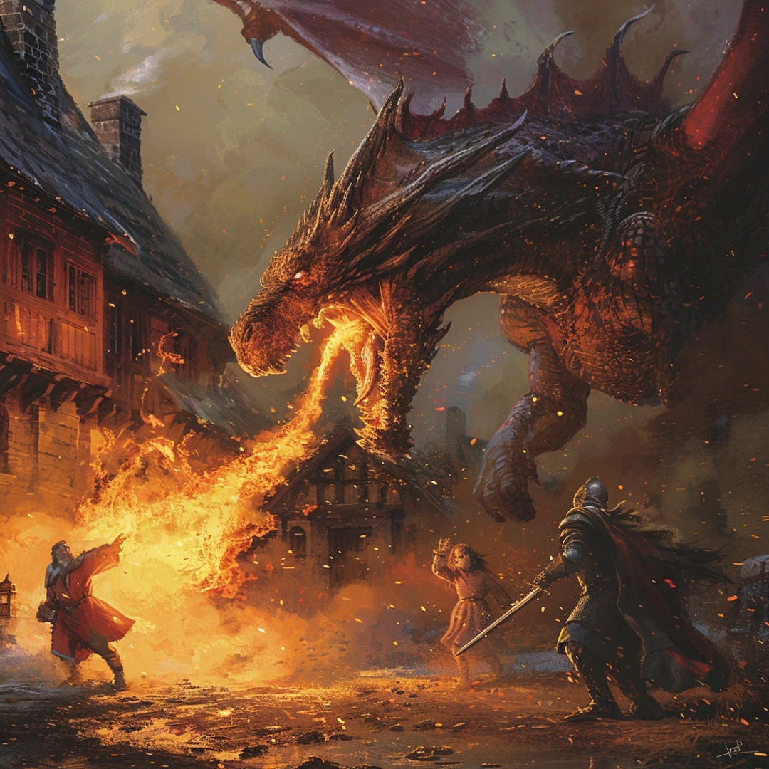 Dragon Attack Digital Download Printable Art Fantasy Wall Art - Etsy