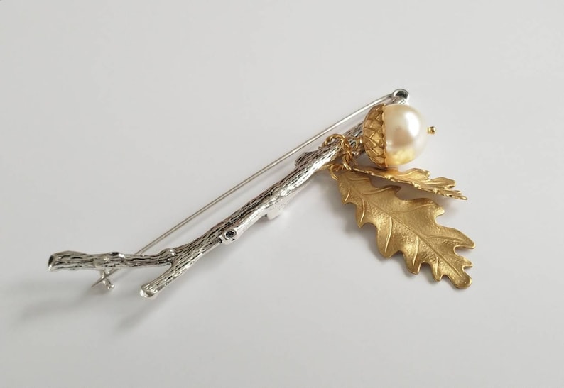 Woodland brooch gold leaf brooch oak brooch rustic brooch | Etsy