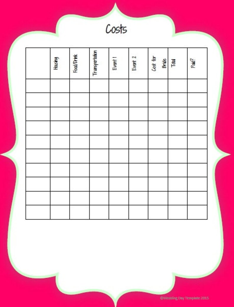 PRINTABLE Bachelorette Planning Template Etsy