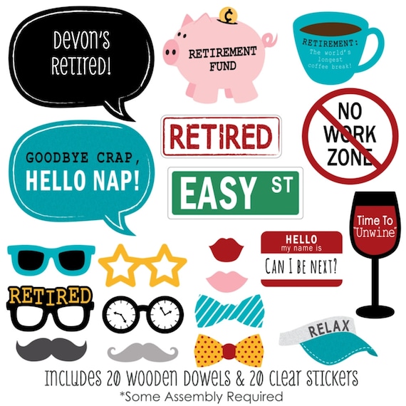20 Retirement Photo Booth Props - Retirement Photobooth Kit with Custom ...