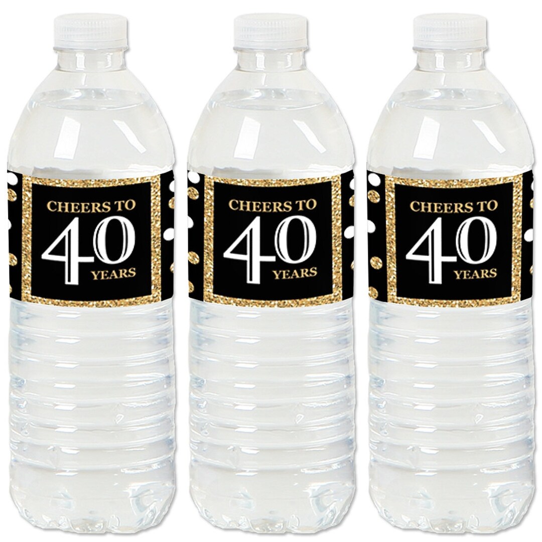 40th Birthday Party - Water Bottle Sticker Labels - Waterproof Self ...