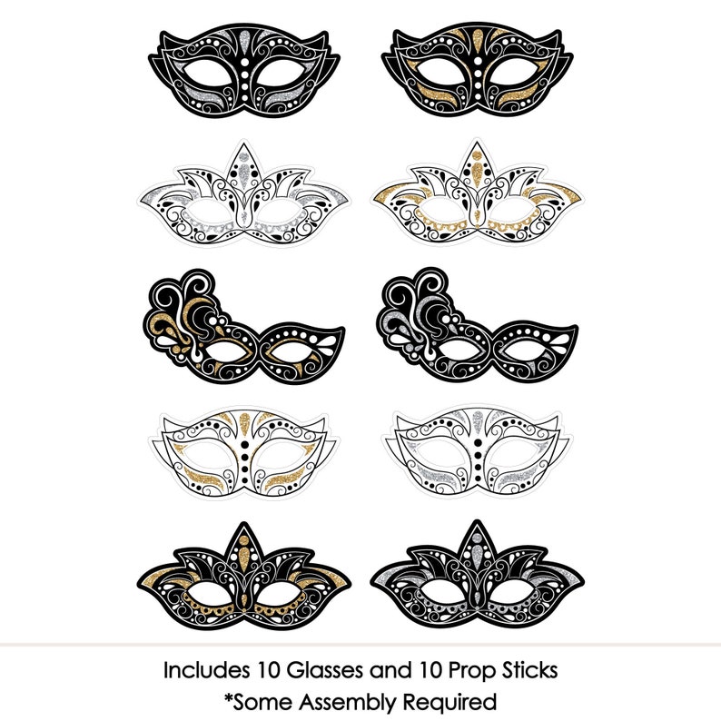 Masquerade Masks - Paper Card Stock Venetian Mask Party Photo Booth ...