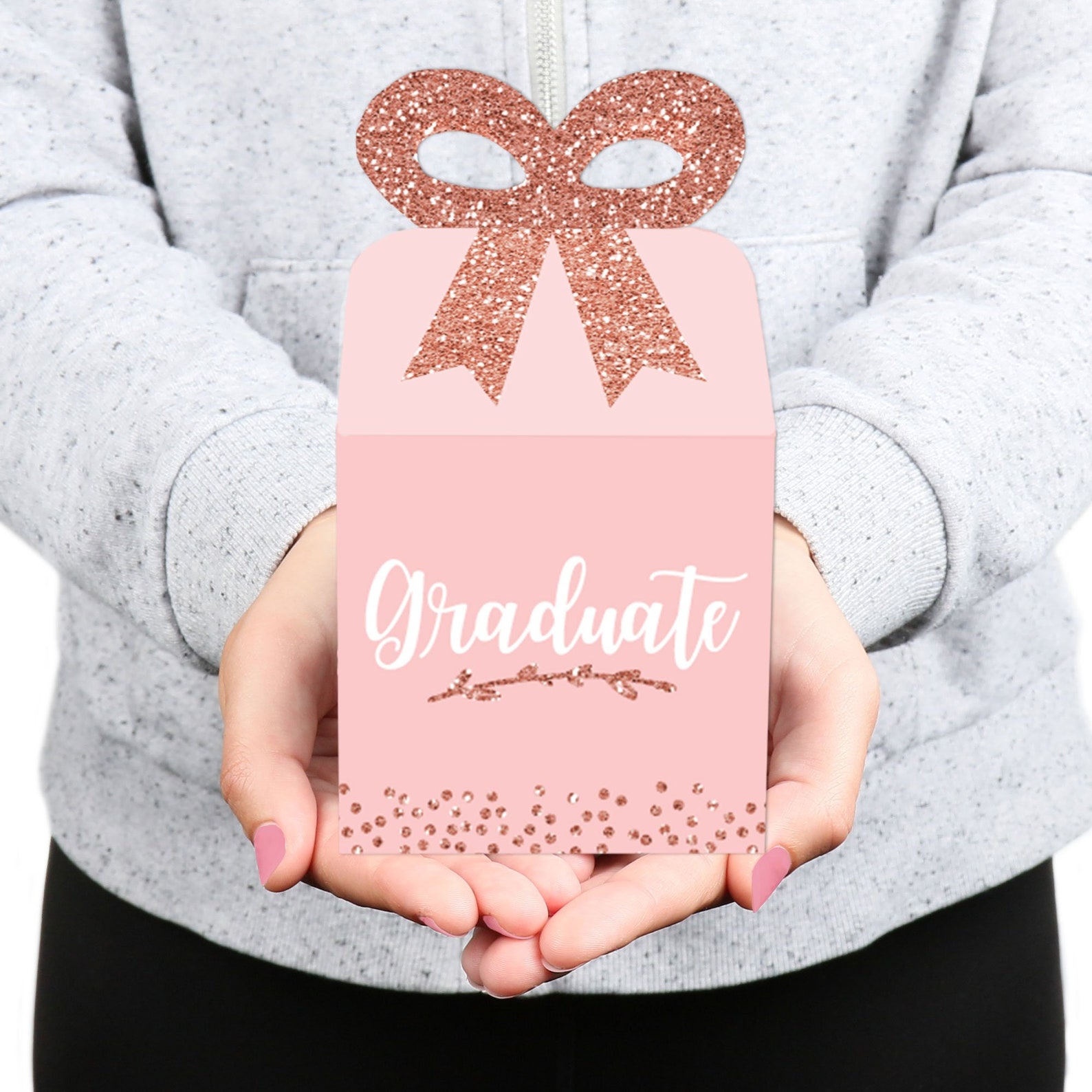 Rose Gold Grad Square Favor Gift Boxes Graduation Party Bow Boxes Set ...