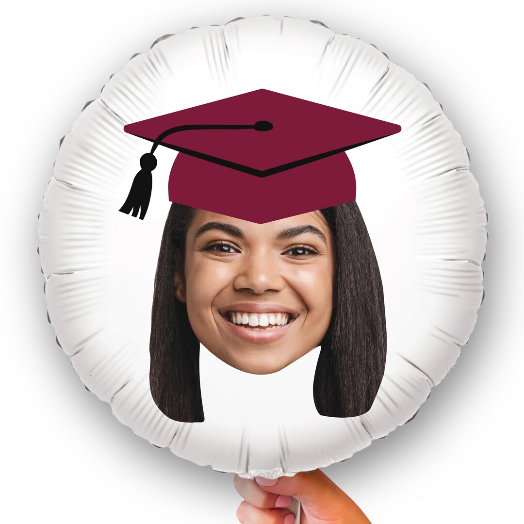 Personalized Maroon Grad Cap Face Photo Balloon, Elementary High School ...