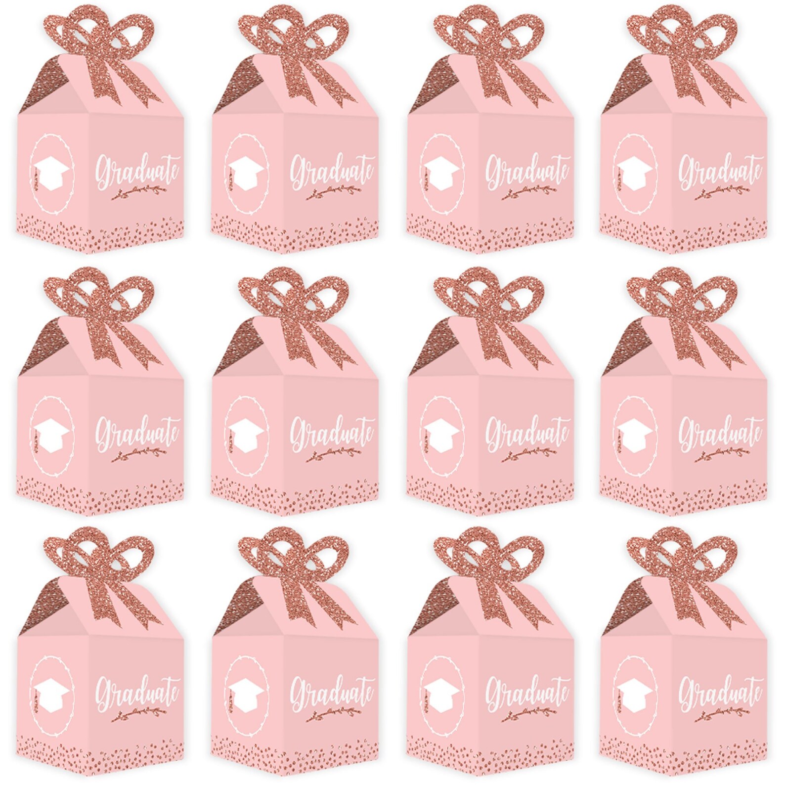 Rose Gold Grad Square Favor Gift Boxes Graduation Party Bow Boxes Set ...