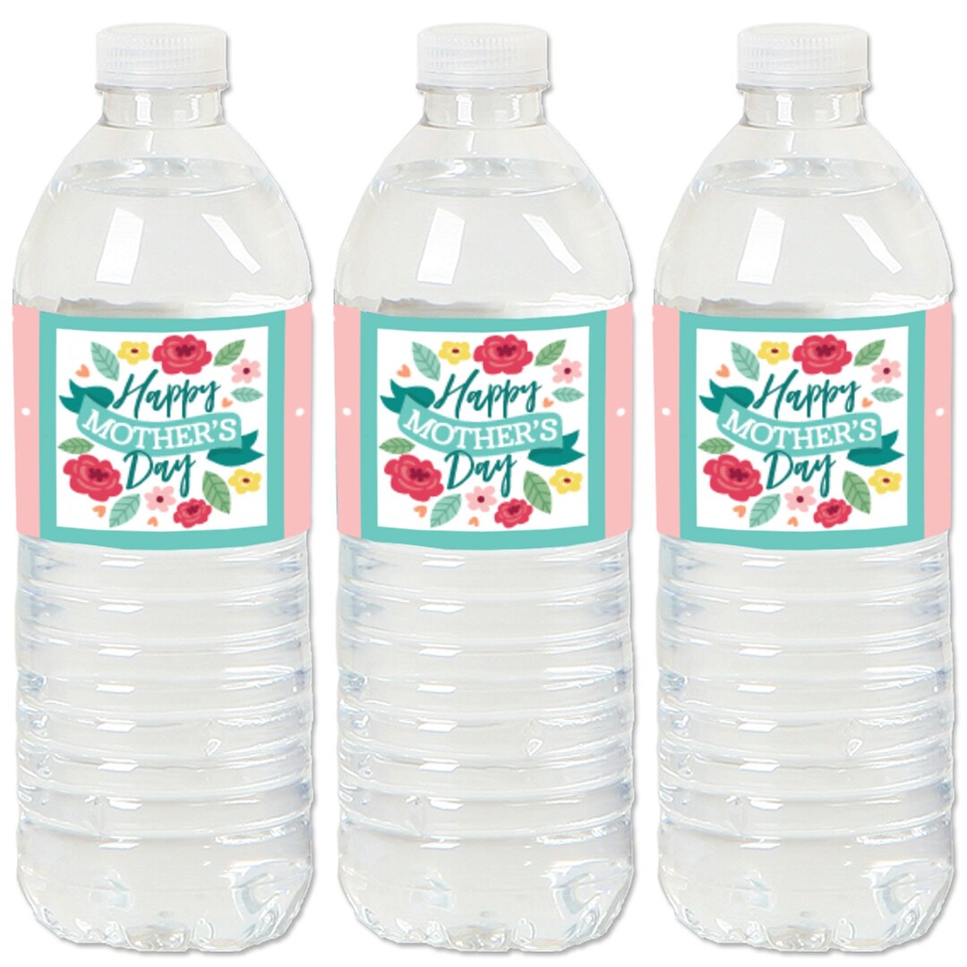 Colorful Floral Happy Mother's Day - We Love Mom Party Water Bottle ...
