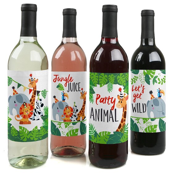 Jungle Party Animals - Wine Bottle Labels - Safari Zoo Animal Baby ...