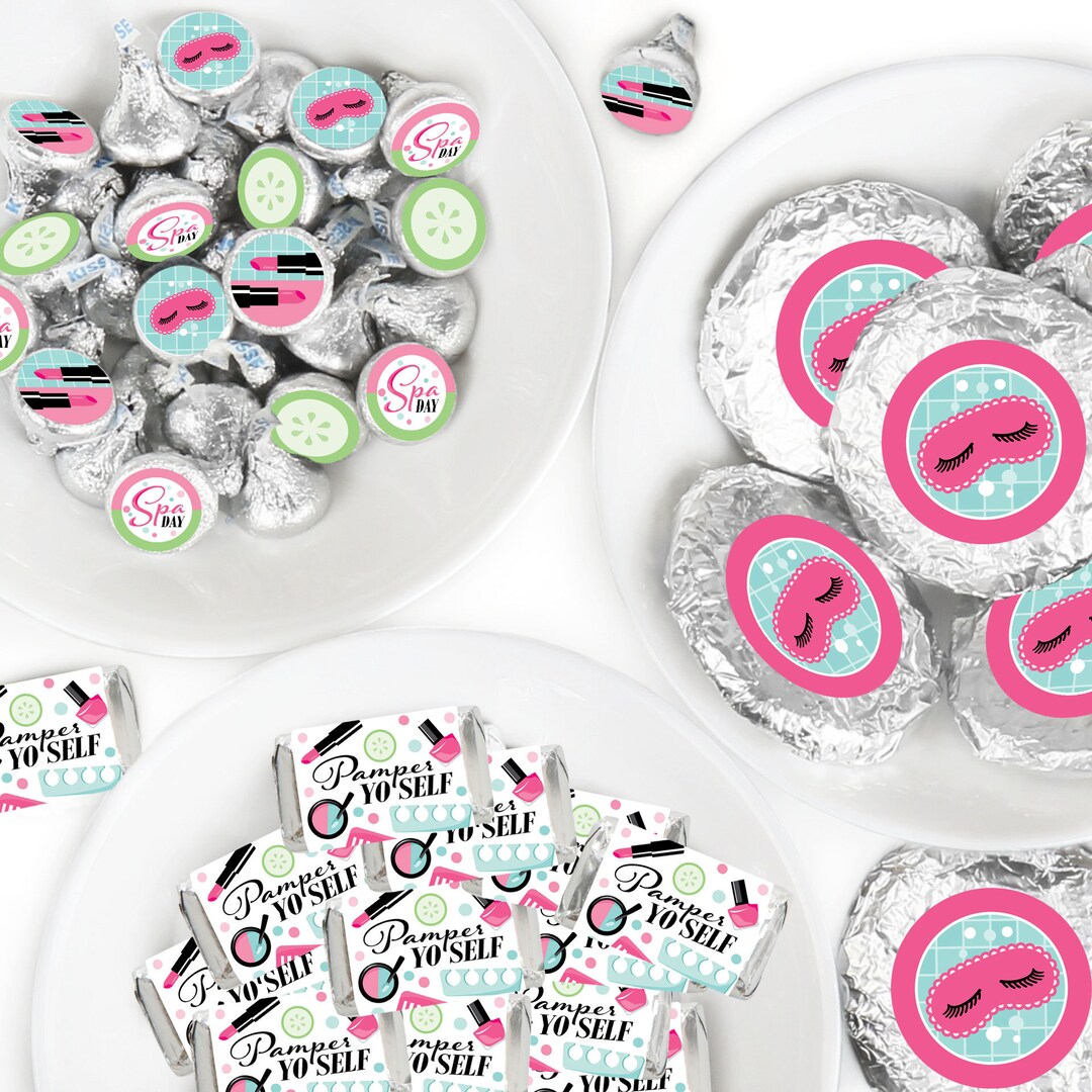 Spa Day - Mini Candy Bar Wrappers, Round Candy Stickers and Circle ...