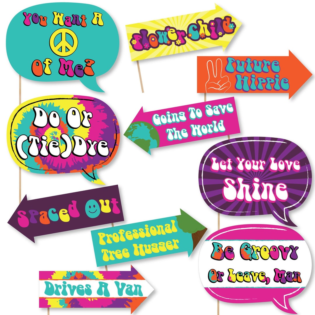 Funny 60's Hippie Party Photo Booth Props - Groovy Party Photo Booth ...