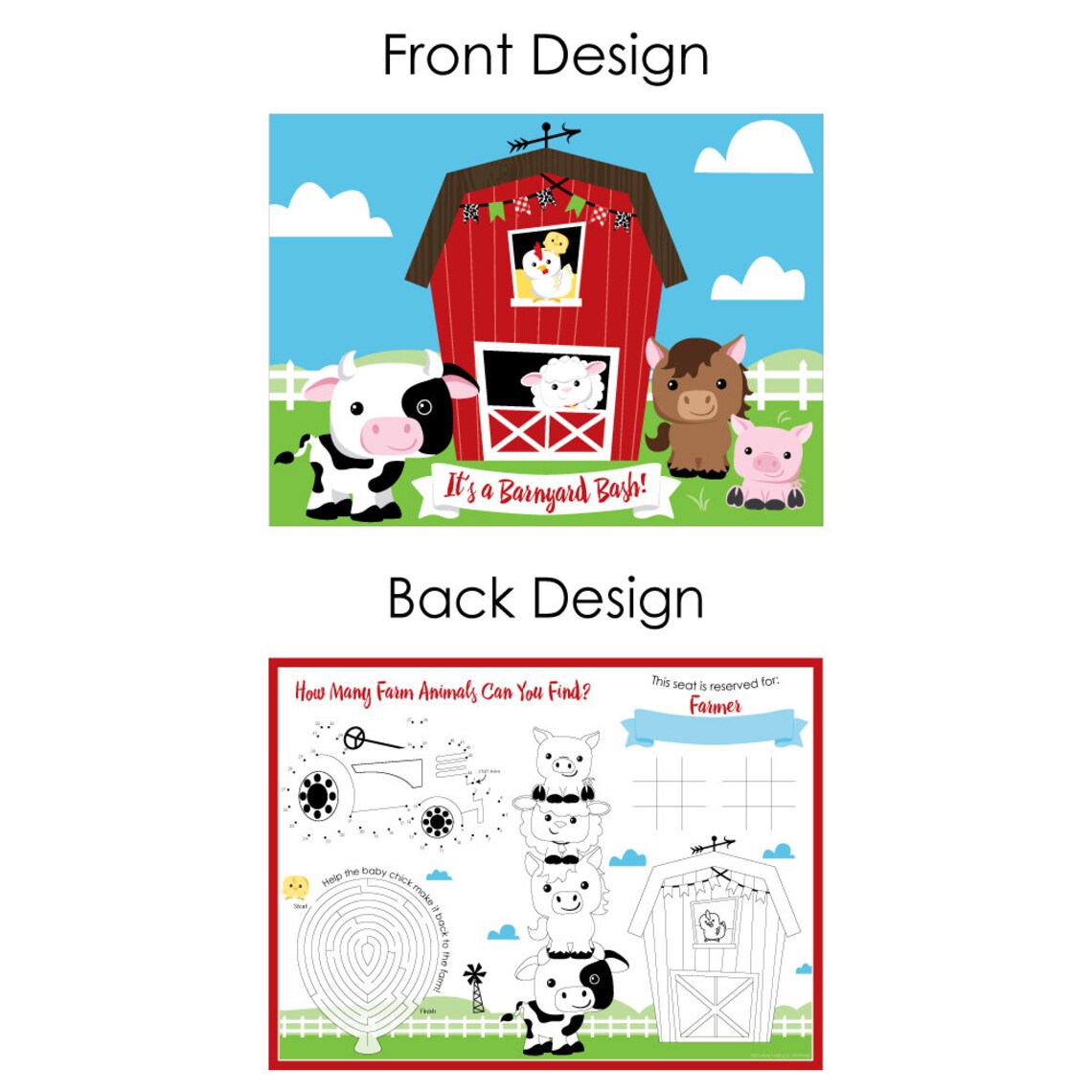 Farm Animals Paper Barnyard Birthday Party Coloring Sheets - Etsy