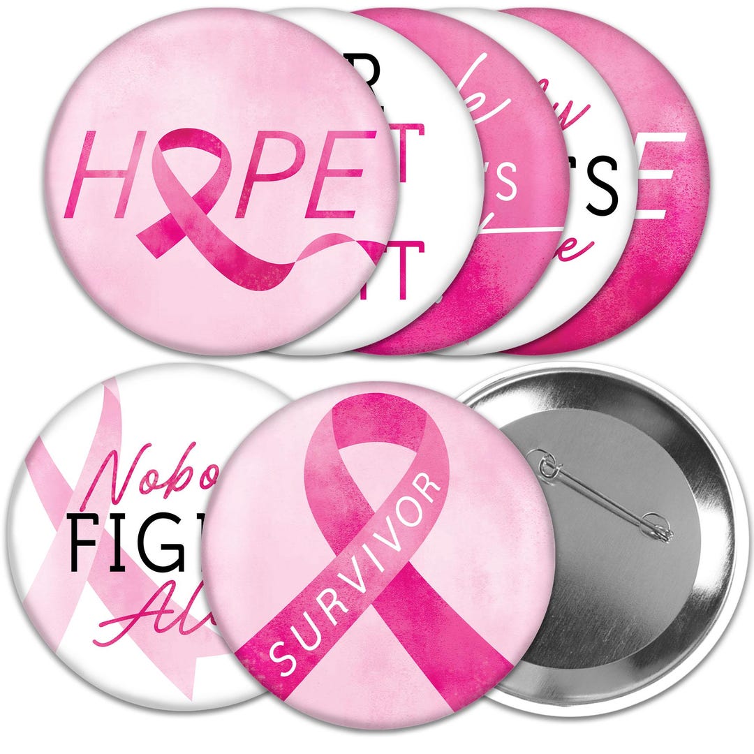 Pink Ribbon Buttons - Breast Cancer Awareness Support Badge - 3 Inch ...