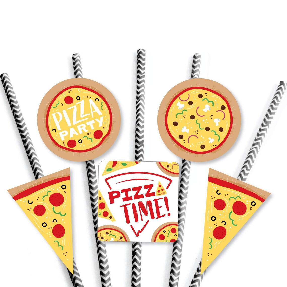 Pizza Party Time Die-cut Straw Decorations Baby Shower or | Etsy