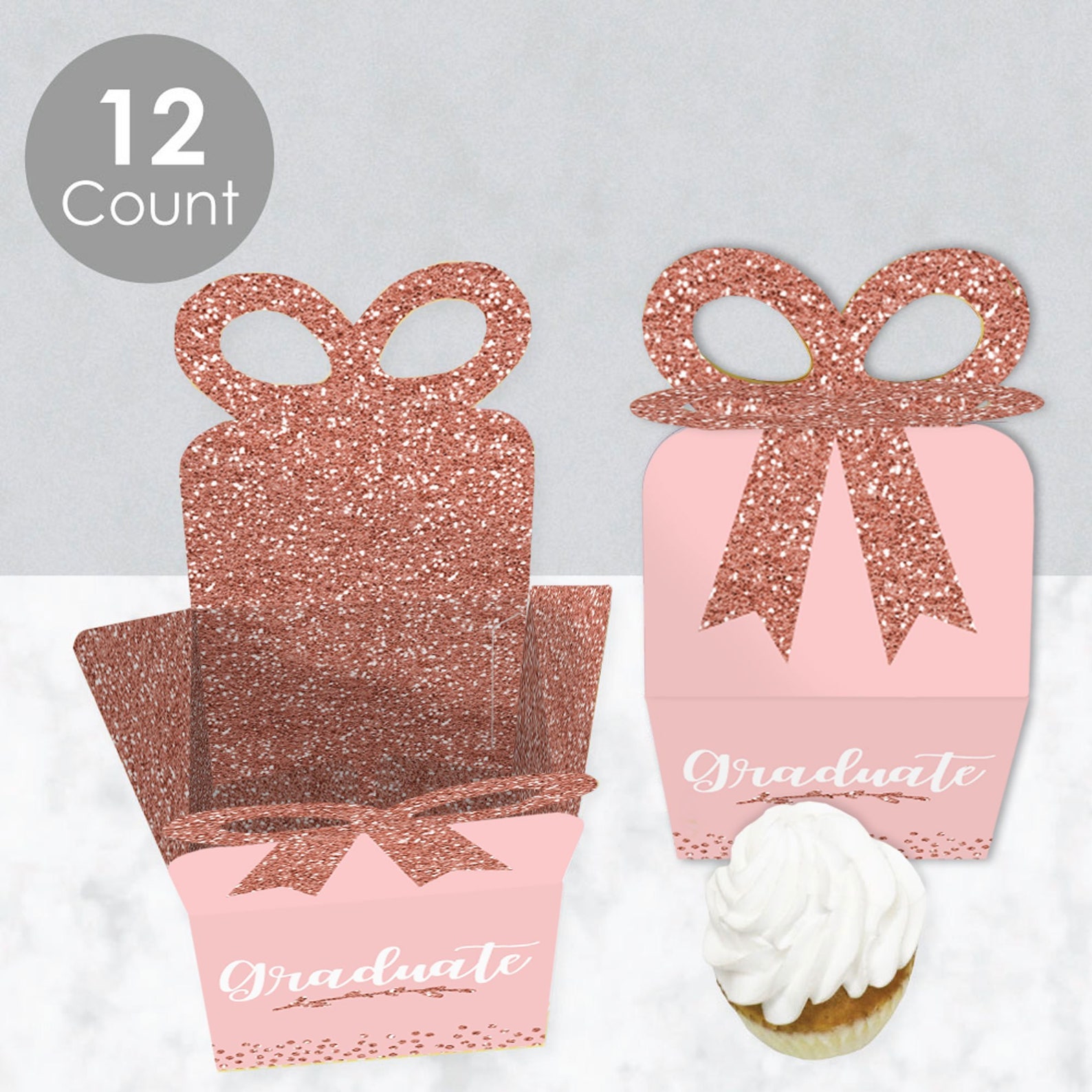 Rose Gold Grad Square Favor Gift Boxes Graduation Party Bow Boxes Set ...