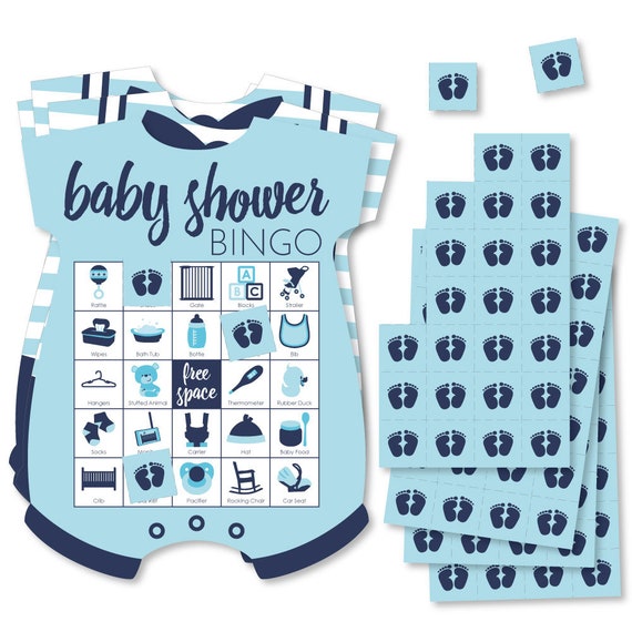 Baby Boy - Picture Bingo Cards and Markers - Blue Baby Shower Shaped ...