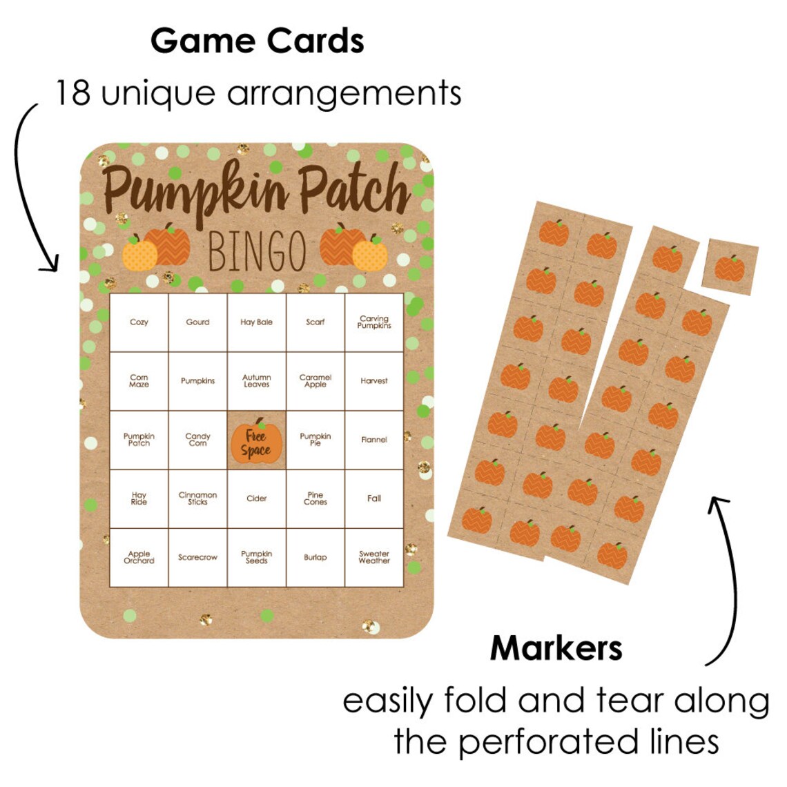 Pumpkin Patch Bingo Cards and Markers Fall Halloween or - Etsy
