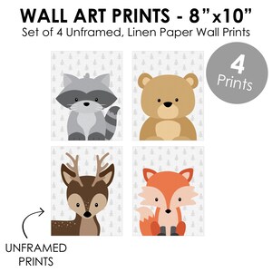 Woodland Creatures - Unframed Bear, Fox, Deer, Raccoon Forest Animals ...