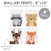 Woodland Creatures Unframed Bear, Fox, Deer, Raccoon Forest Animals ...