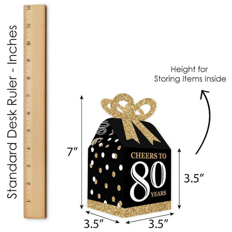 Adult 80th Birthday - Gold - Square Favor Gift Boxes - Birthday Party ...