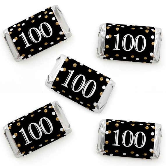 100th Birthday Mini Candy Bar Wrappers - Chocolate Miniature Candy Bar ...