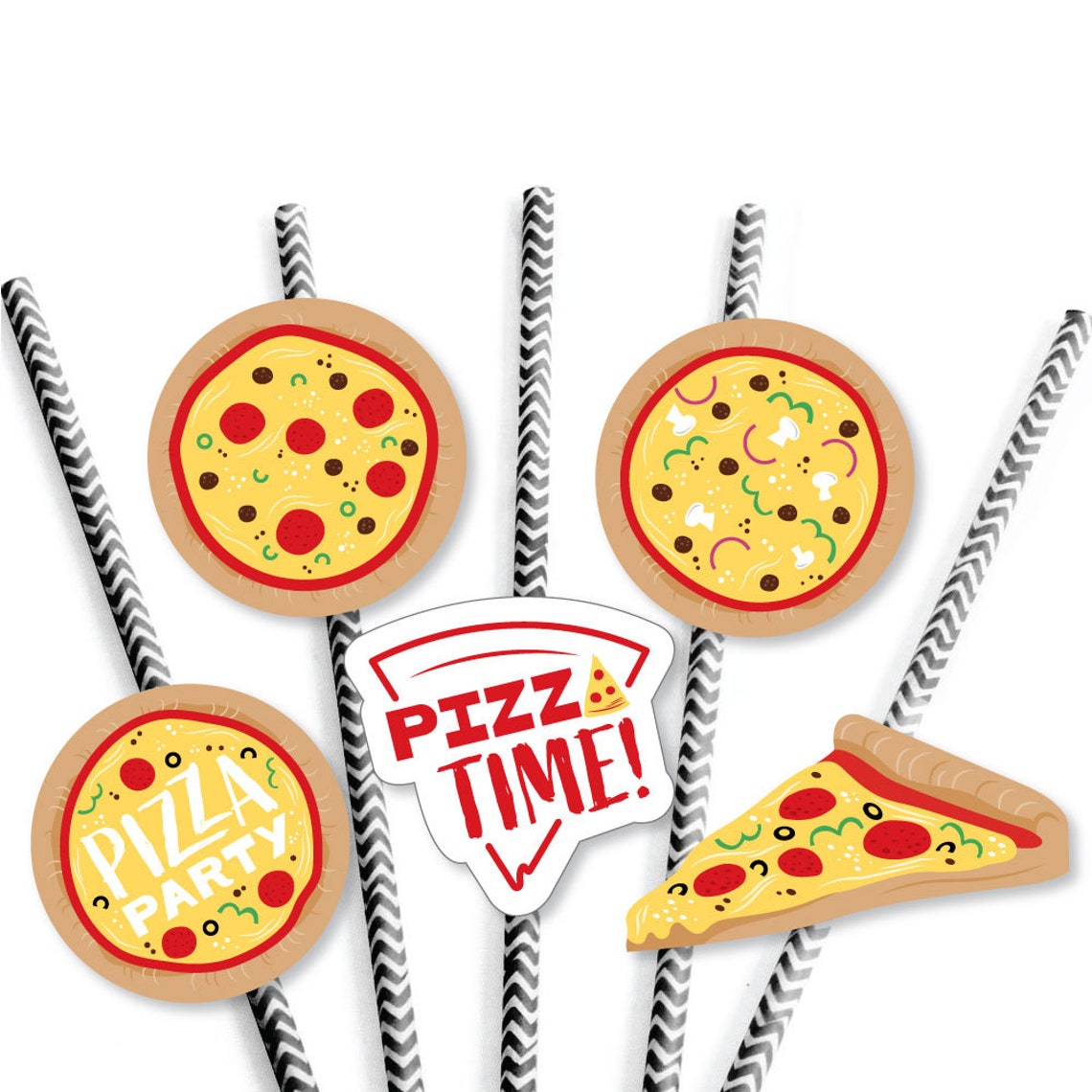 Pizza Party Time Die-Cut Straw Decorations Baby Shower or | Etsy
