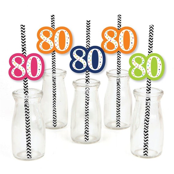 80th Birthday - Cheerful Happy Birthday - Die-Cut Straw Decorations ...