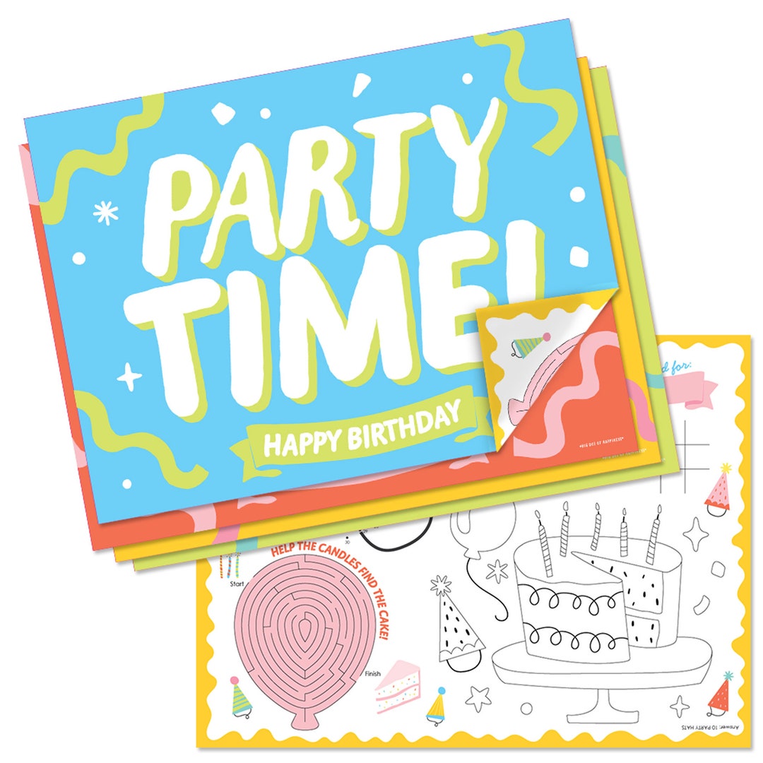 Party Time - Paper Happy Birthday Party Coloring Sheets - Activity ...
