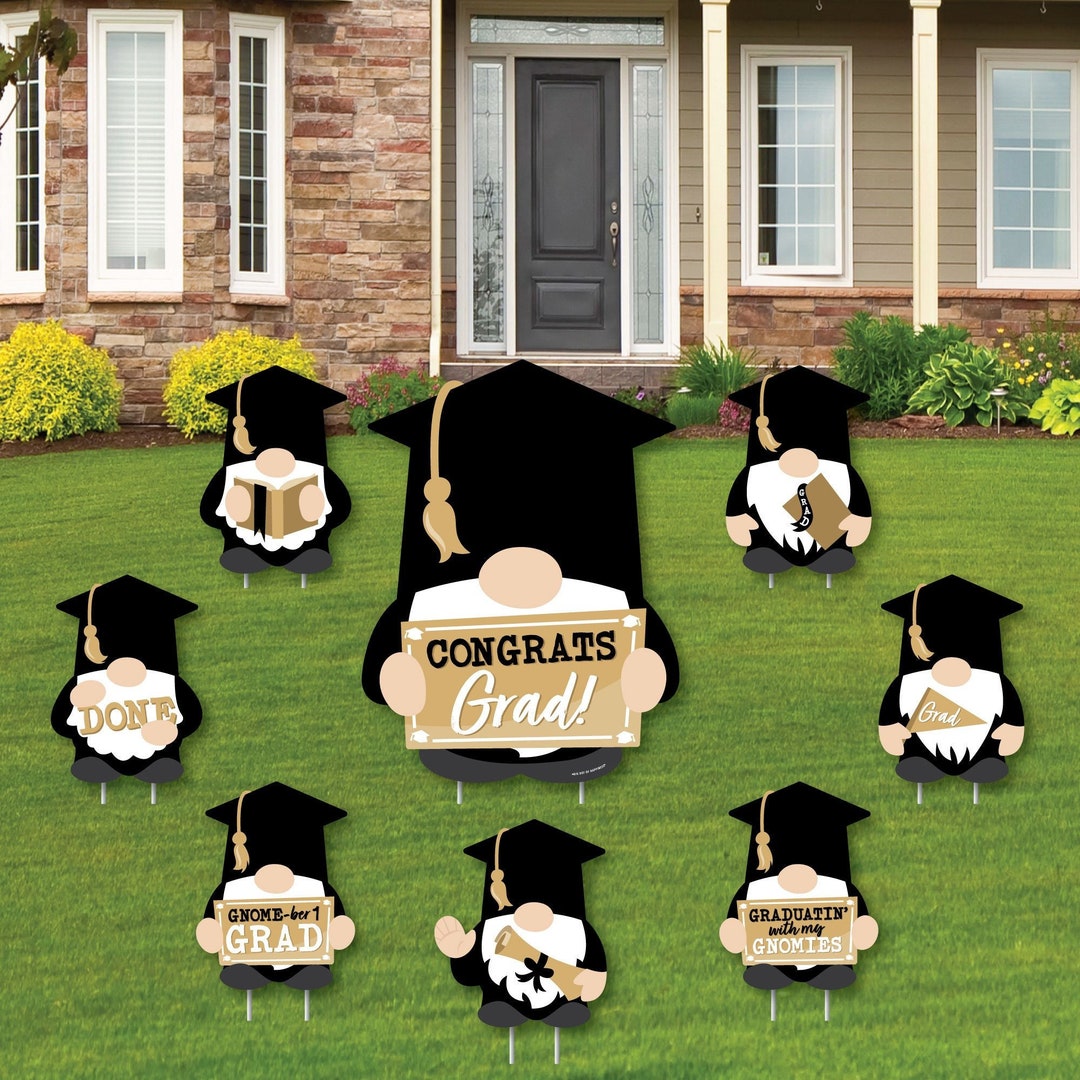 Grad Gnomes - Yard Sign and Outdoor Lawn Decorations - Graduation Party ...