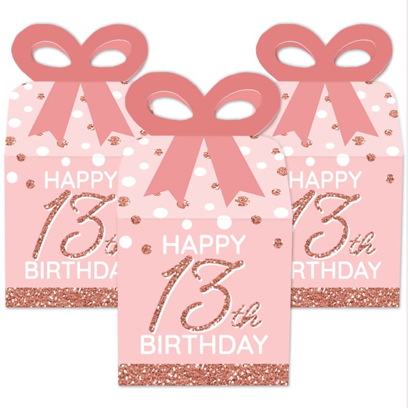 13th Pink Rose Gold Birthday Square Favor Gift Boxes Happy - Etsy