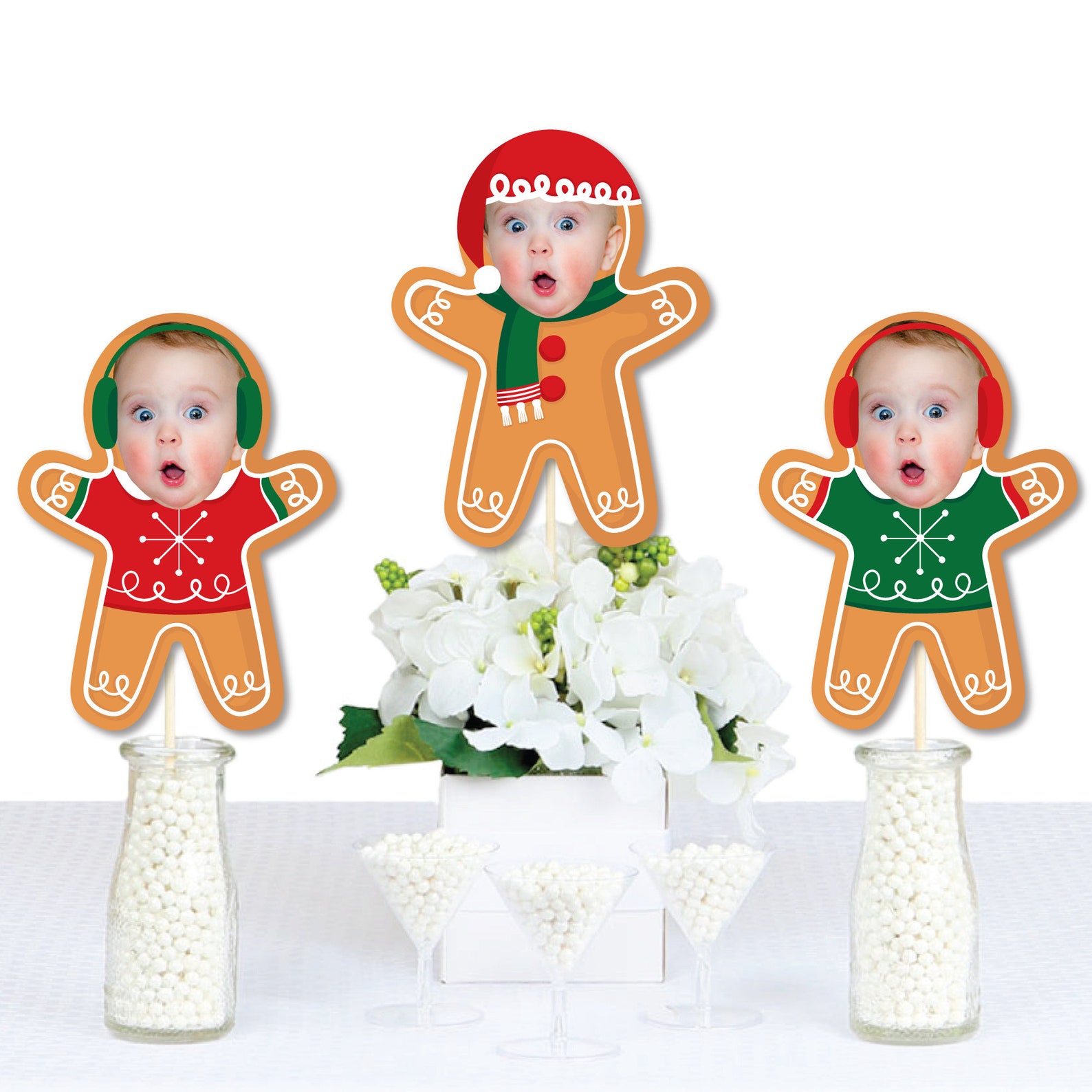 Custom Photo Gingerbread Christmas - Fun Face Decorations DIY Party ...