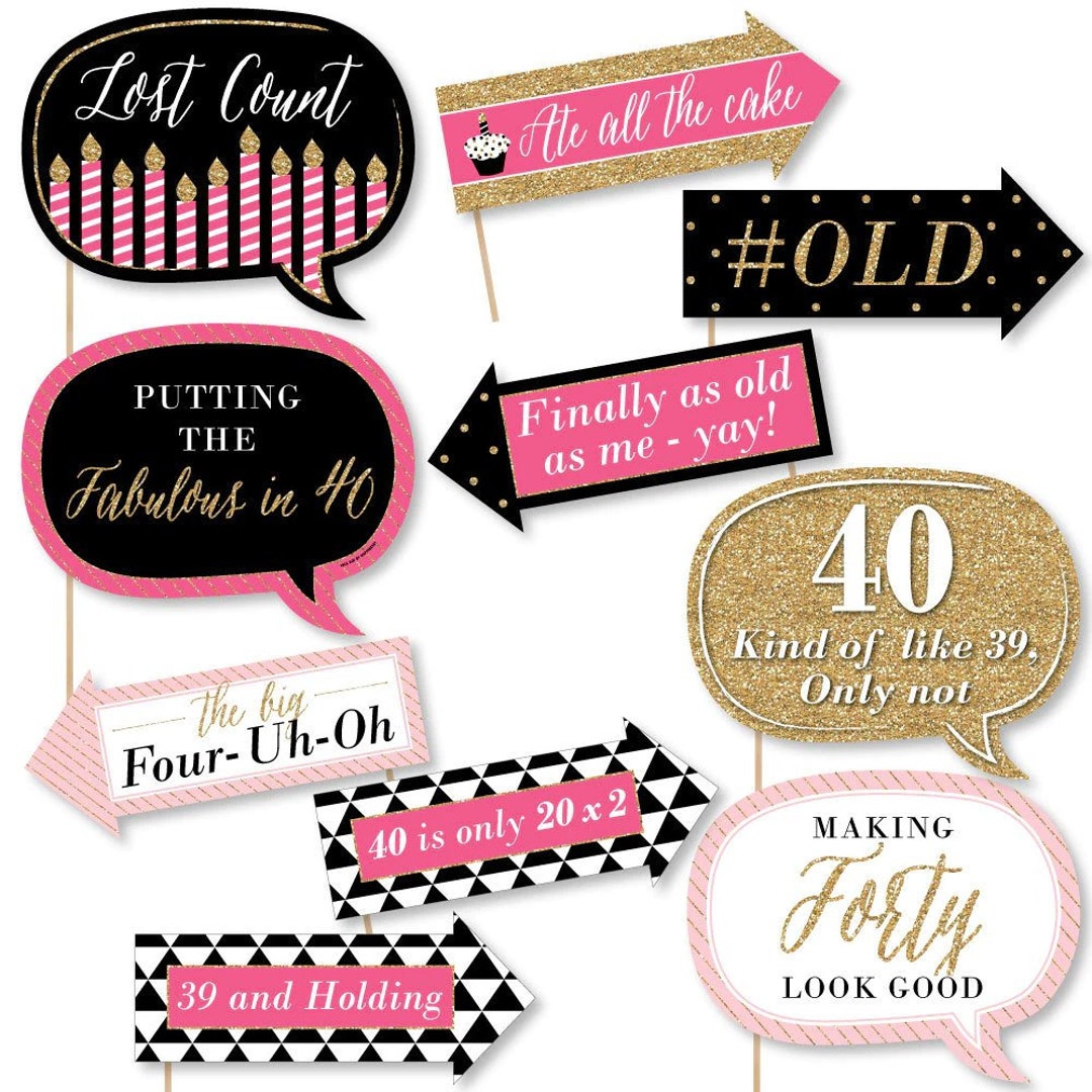 Funny Chic 40th Birthday - Pink, Black and Gold - Photo Booth Props ...