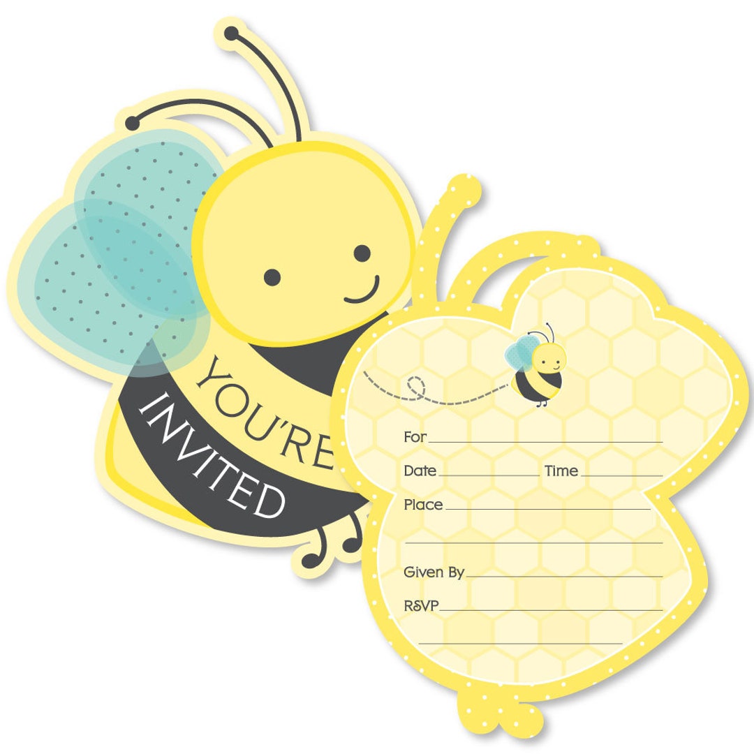 Honey Bee - Shaped Fill-in Invitations - Bee Shaped Invitation - Baby ...