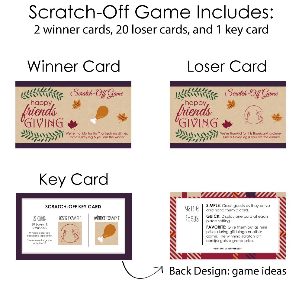 Friends Thanksgiving Feast - Friendsgiving Party Game Scratch off Cards ...