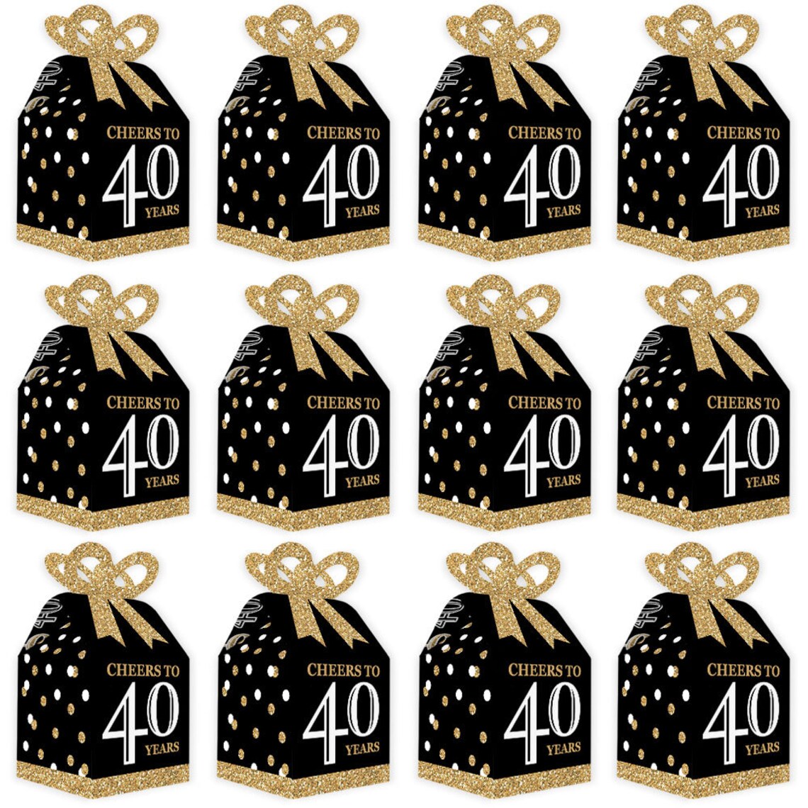 Adult 40th Birthday - Gold - Square Favor Gift Boxes - Birthday Party ...